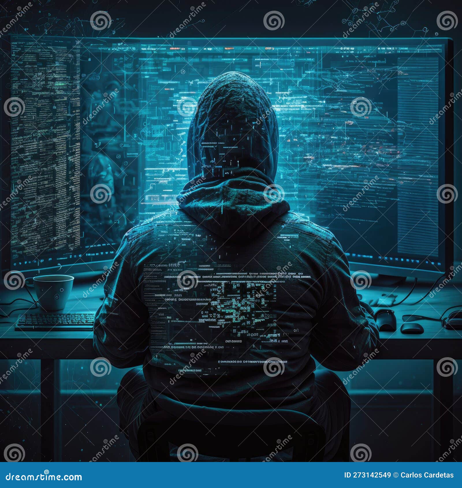 A Computer Programmer Sitting at Their Desk, Immersed in Lines of ...