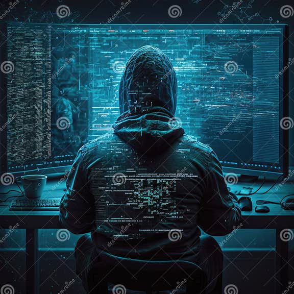 A Computer Programmer Sitting At Their Desk Immersed In Lines Of Javascript Code Stock