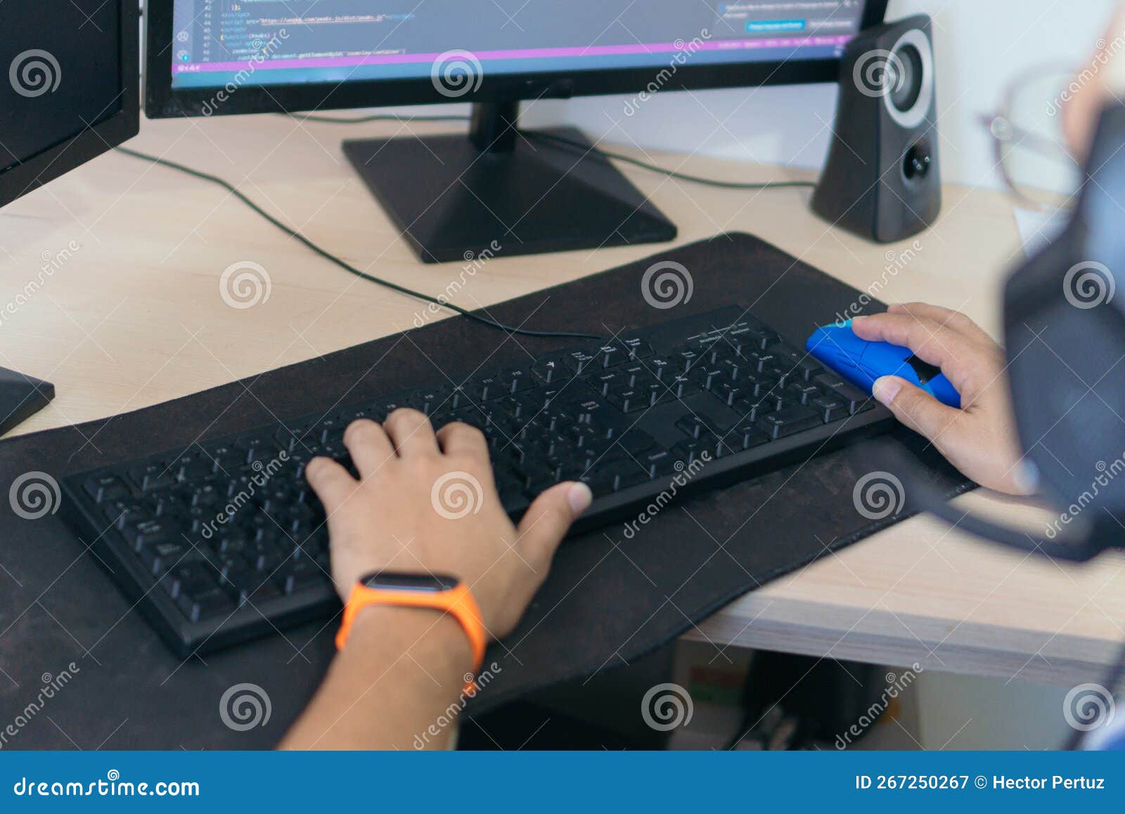 Computer Programmer Working on Computer at Workplace Stock Image ...