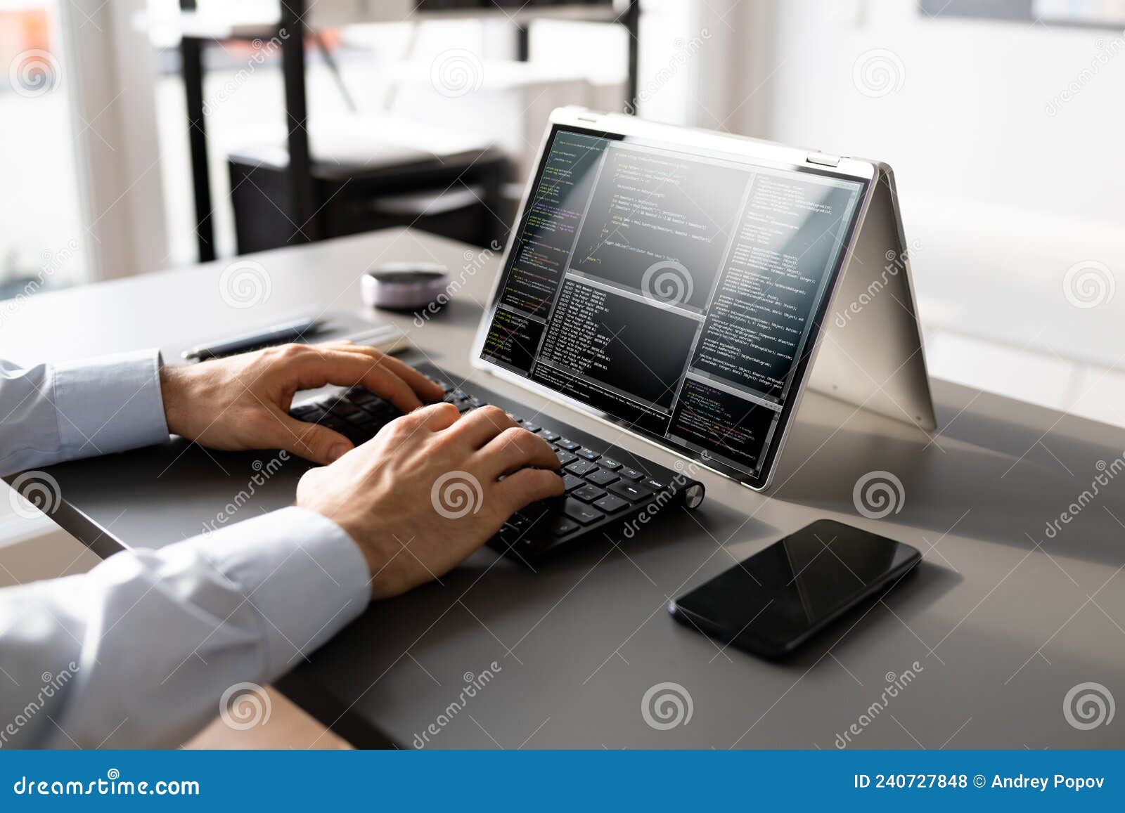 Computer Programmer Writing Program Code on Computer Stock Photo ...