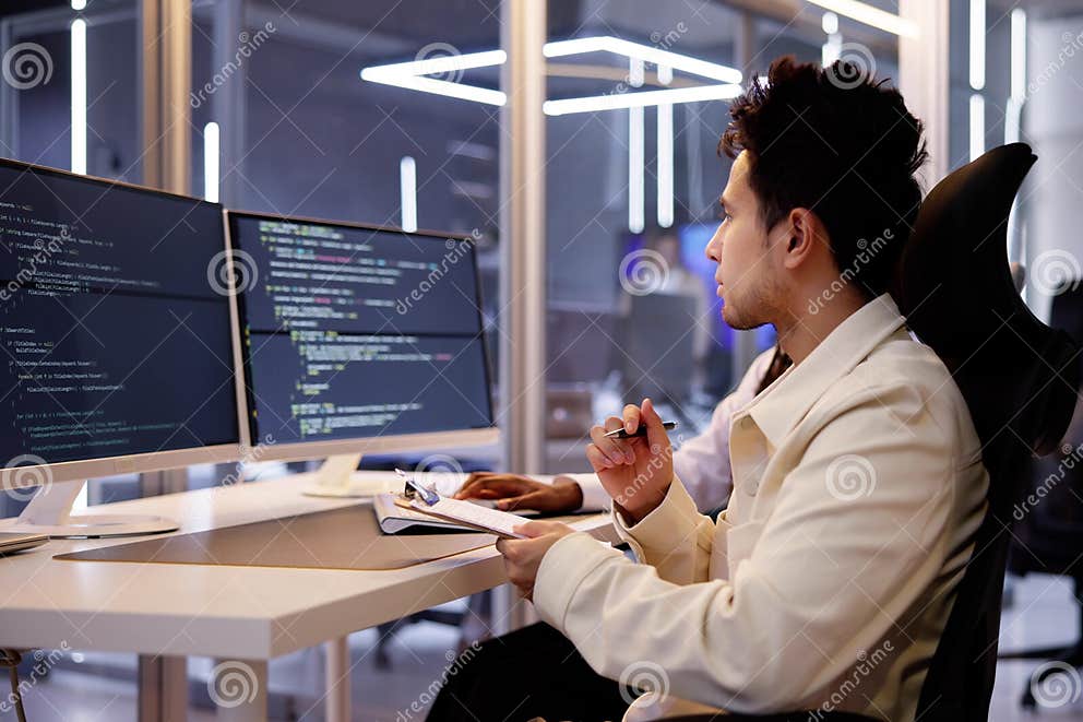Computer Programmer Writing Program Code on Computer Stock Photo - Image of software, code ...