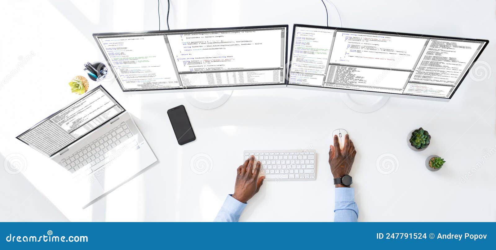 Software Developer Working in Office Stock Photo - Image of overhead ...