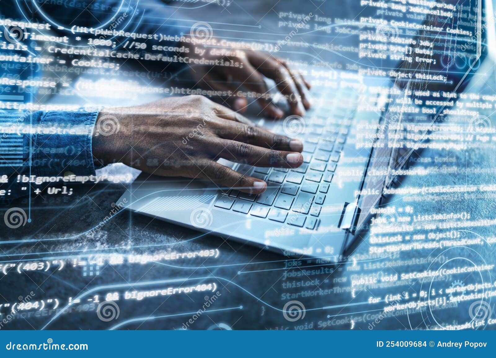 Computer Programmer Writing Program Code on Computer Stock Photo ...