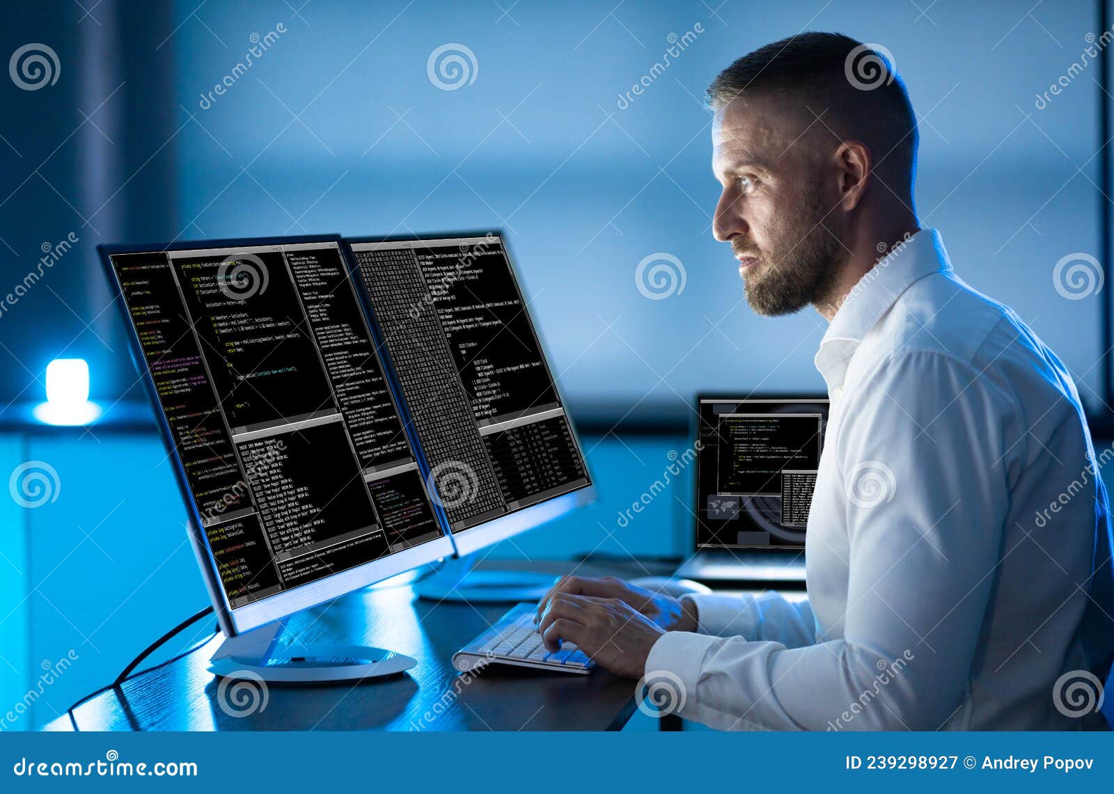 Computer Programmer Writing Program Code On Computer Stock Image Image Of Portrait Coder