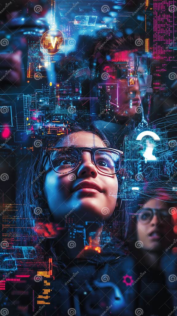 Computer Programmers Using Virtual Reality Glasses and Holographic Code ...