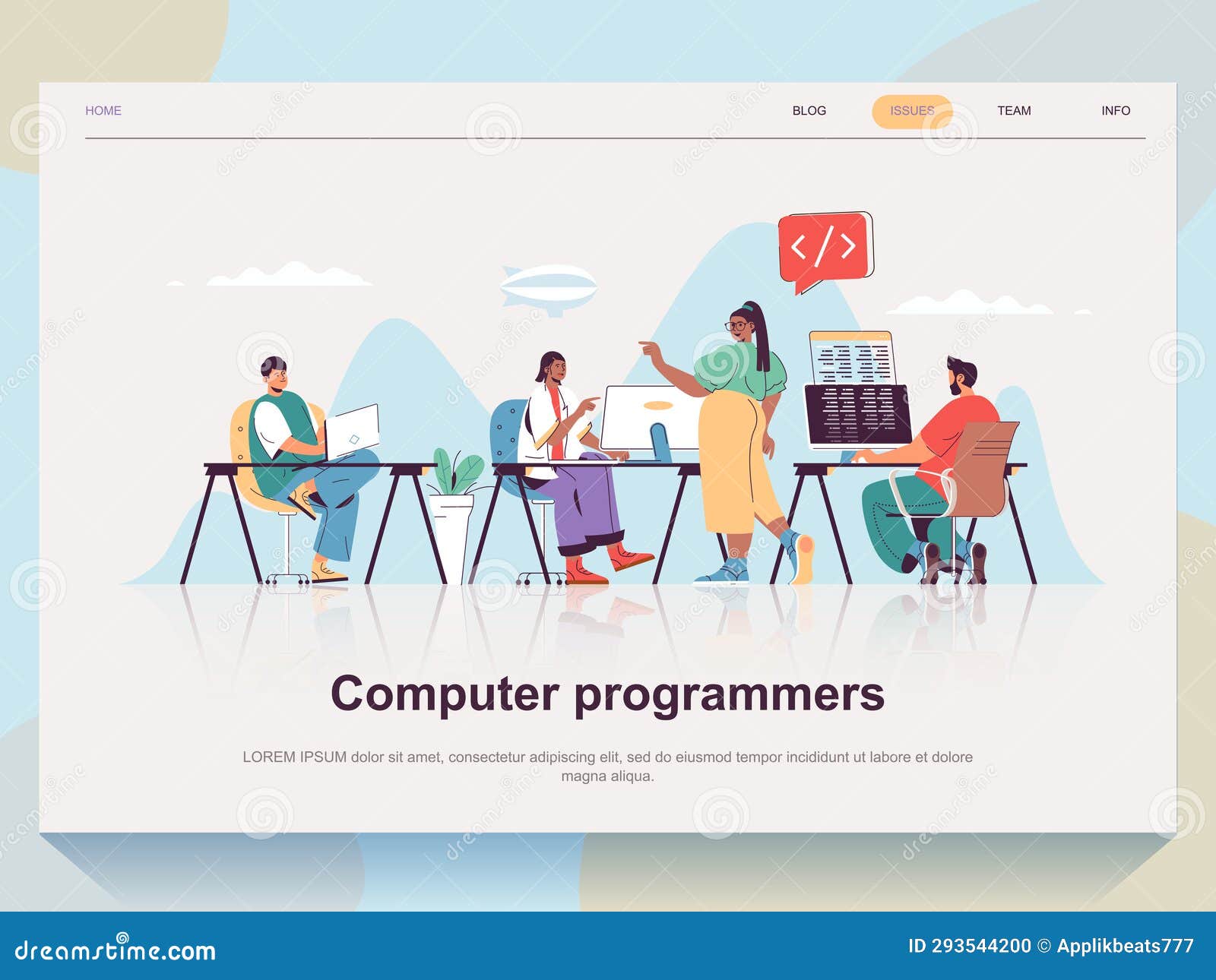 Computer Programmers Web Concept for Landing Page in Flat Design. Man ...