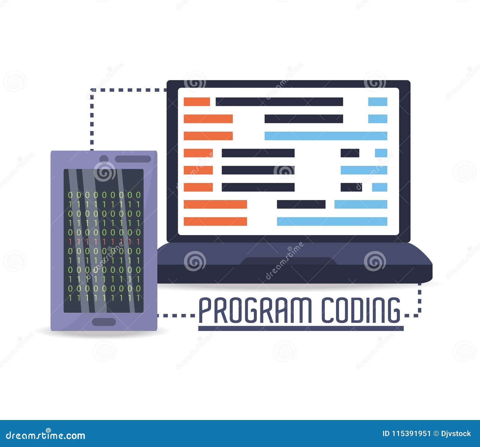 Computer with Programmig Coding on Screen Stock Vector - Illustration ...