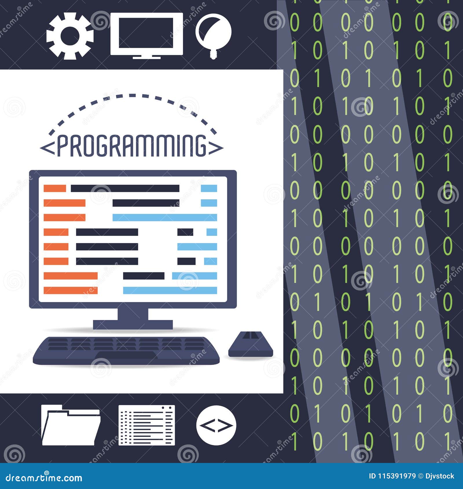 Computer with Programmig Coding on Screen Stock Vector - Illustration ...