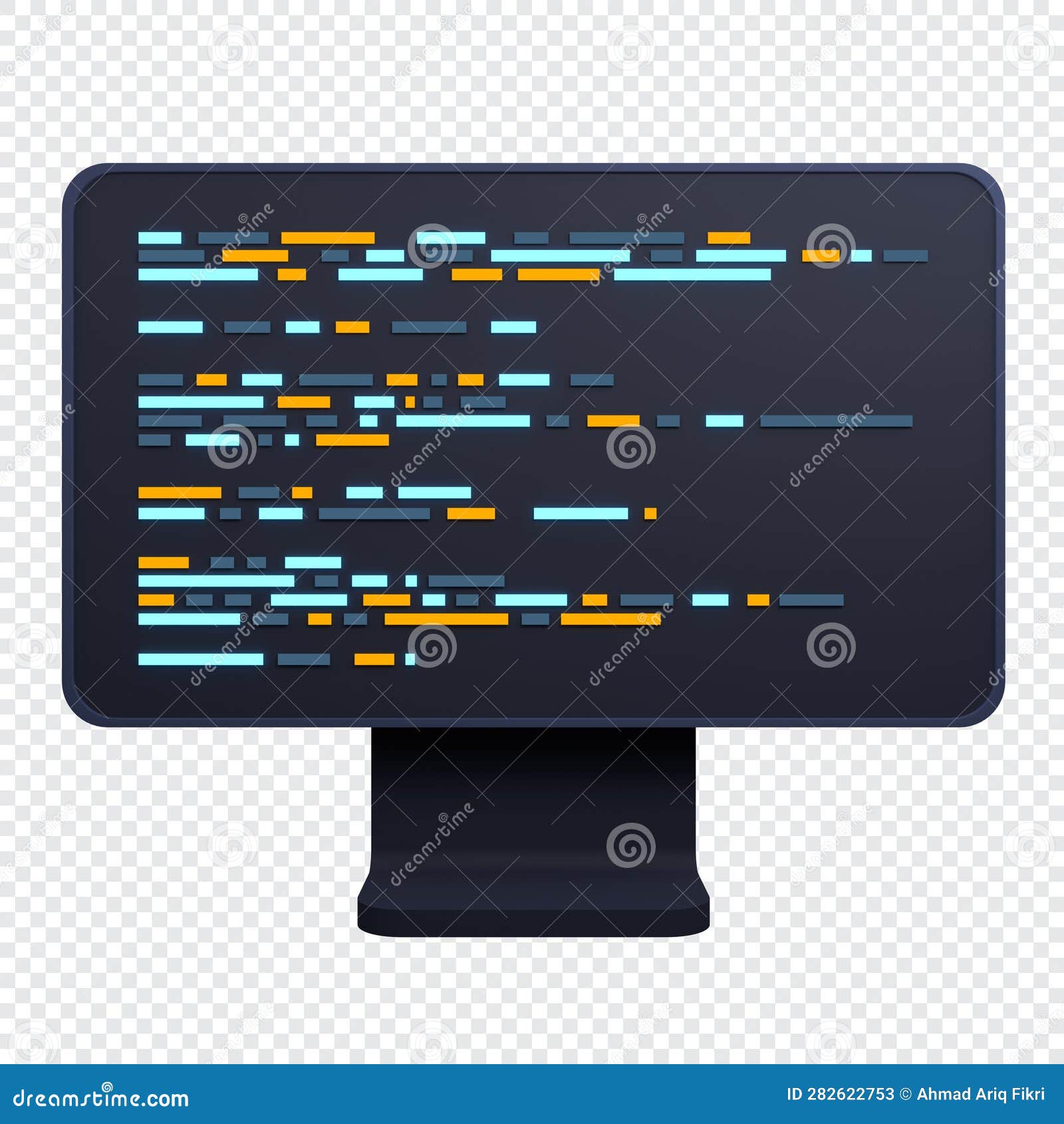 Computer Programming or Developing Software. 3d Rendering of Flat Monitor. Coding 3d Render. 3d ...