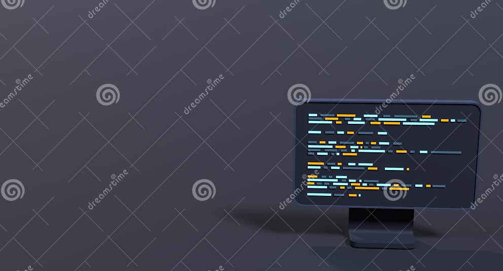 Computer Programming Or Developing Software 3d Rendering Of Flat Monitor Coding 3d Render 3d 