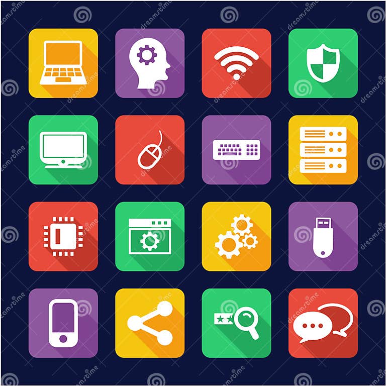 Computer Programming Icons Flat Design Stock Vector - Illustration of ...