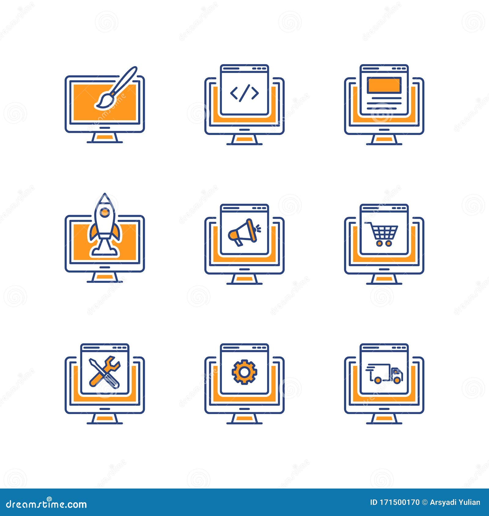 Computer Programming Icons Set Programmer Developer Stock Two Color