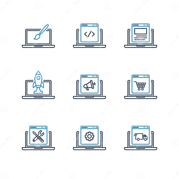 Computer Programming Icons Set Programmer Developer Stock Two Tone Line ...