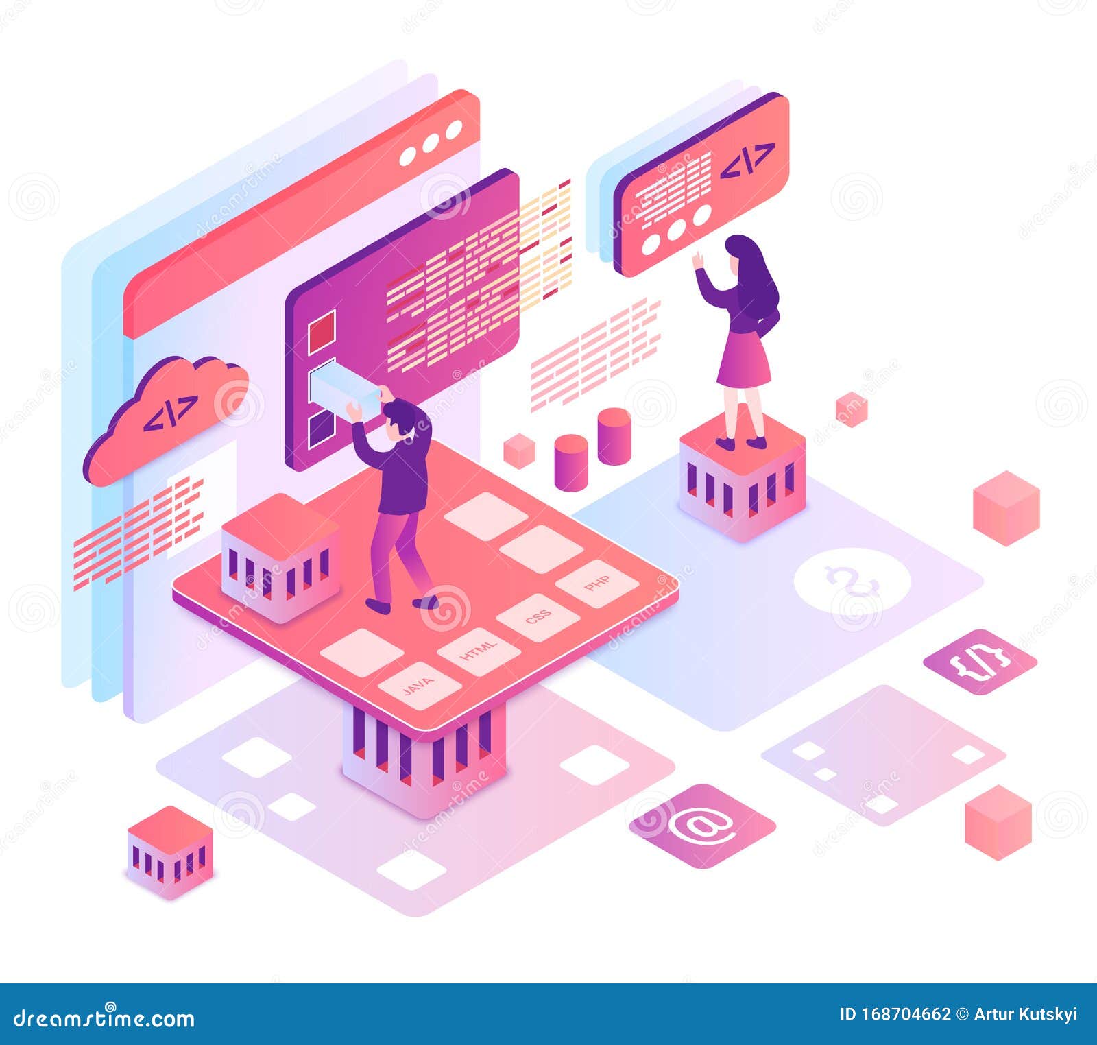 Computer Programming Isometric Vector Illustration Stock Vector