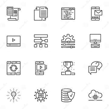 Computer Programming Line Icons Set Stock Vector - Illustration of icon ...