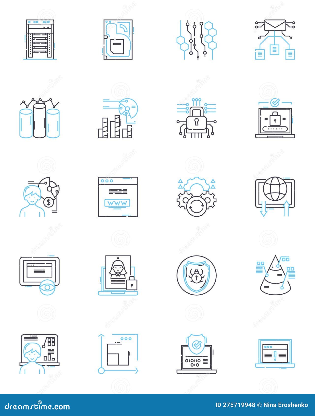 Computer Programming Linear Icons Set Coding Debugging Algorithms Syntax Functions