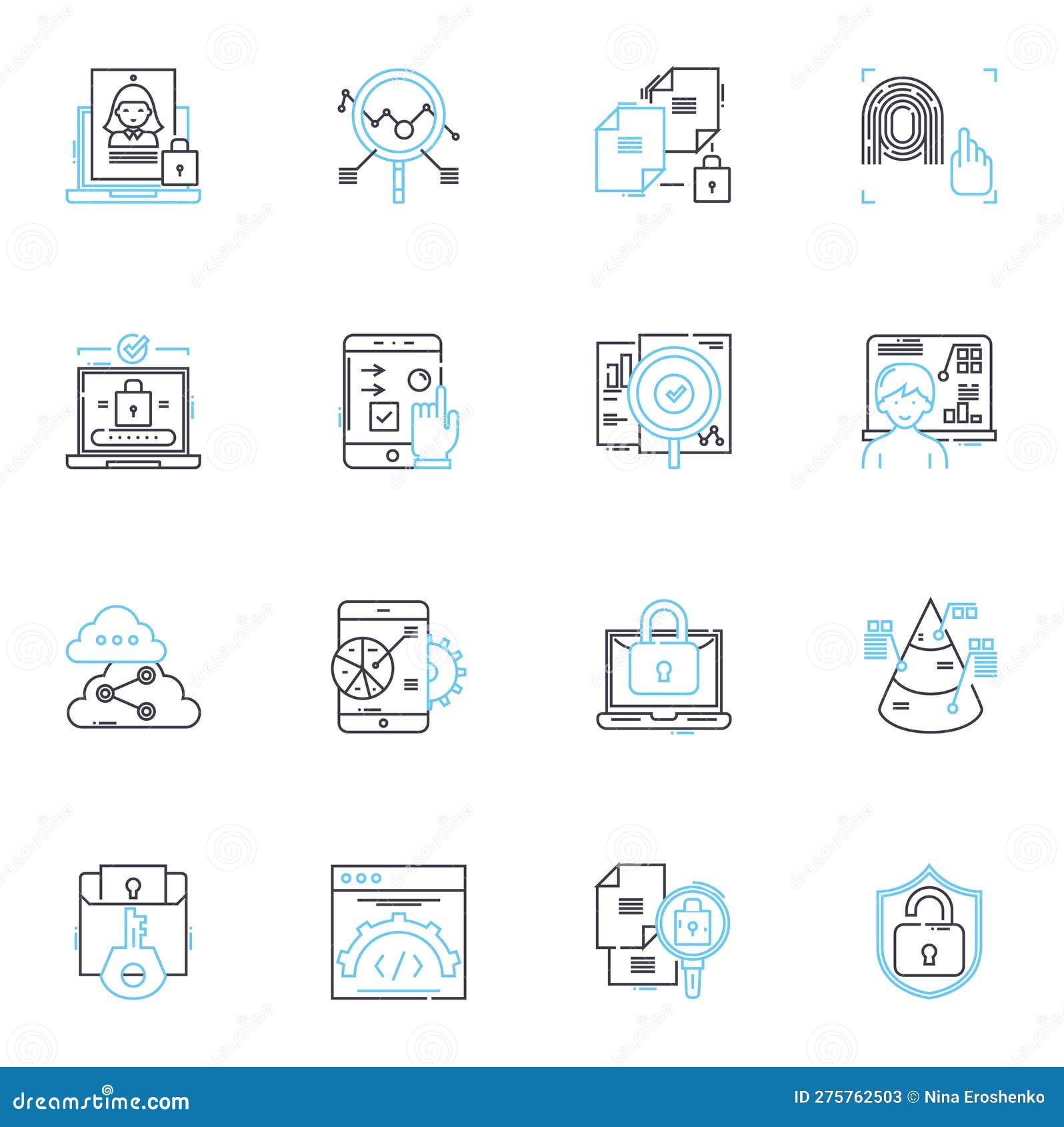 Computer Programming Linear Icons Set Coding Debugging Algorithms Syntax Functions