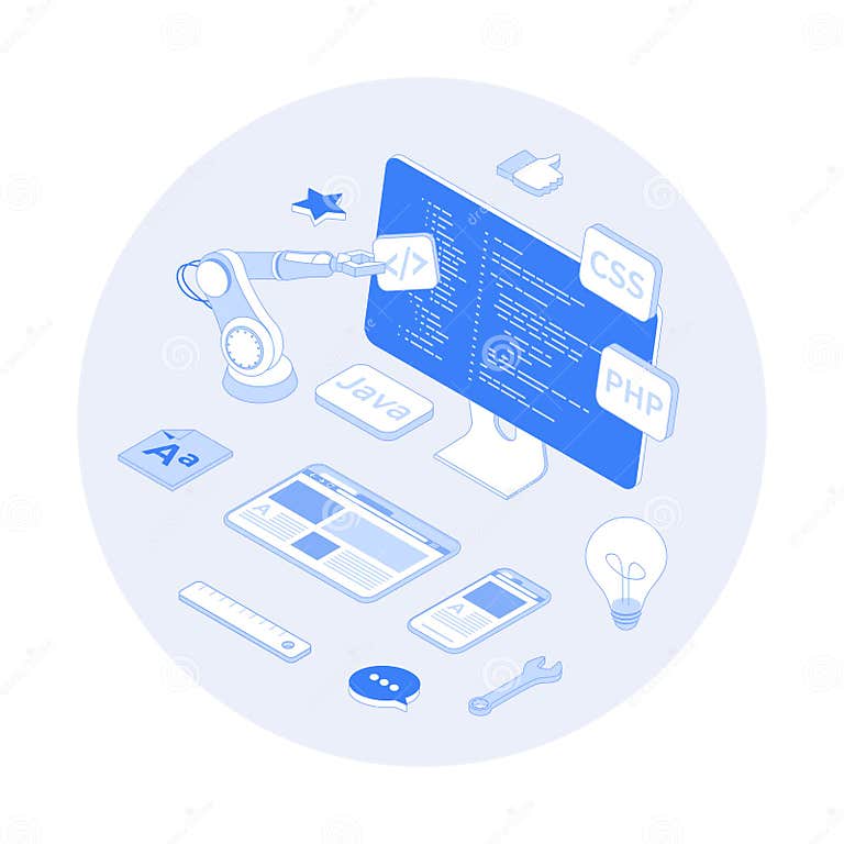 Computer Programming, Software, Web, App Development. Program Code on Monitor Screen, Website ...