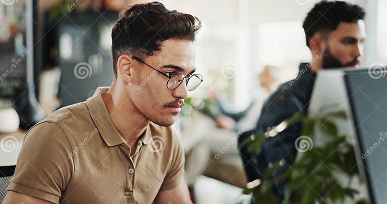 Computer Programming And Web Design With Man In Creative Workplace For Coding Or Development 