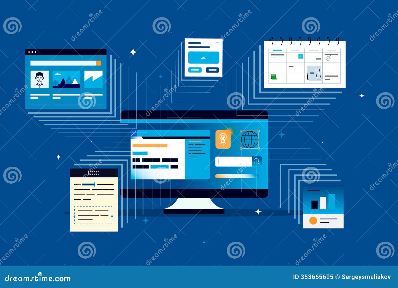 Computer in progress. stock illustration. Illustration of marketing ...