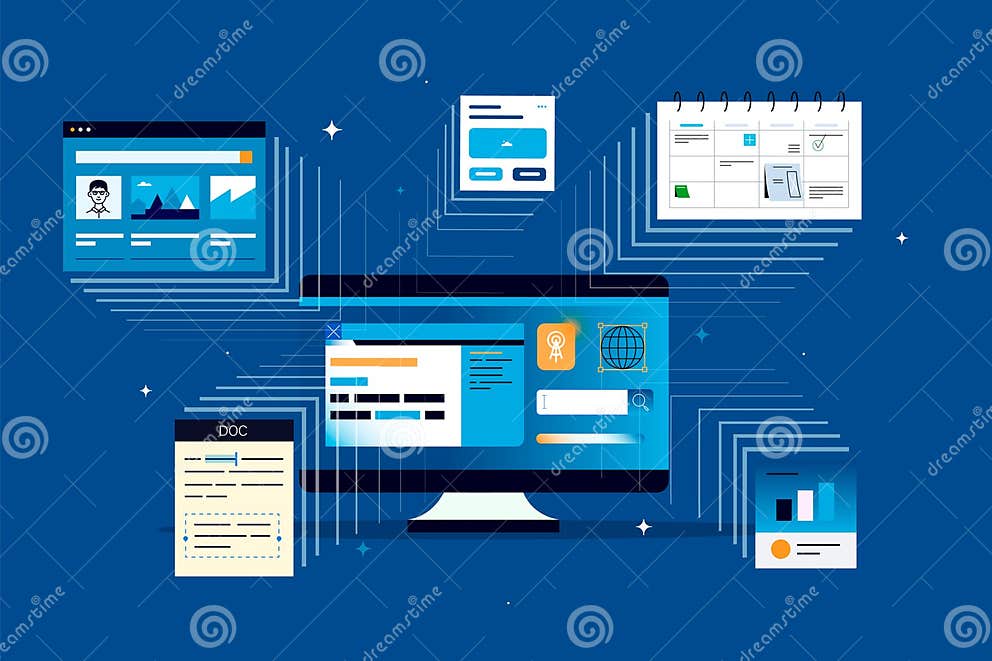 Computer in progress. stock illustration. Illustration of marketing ...