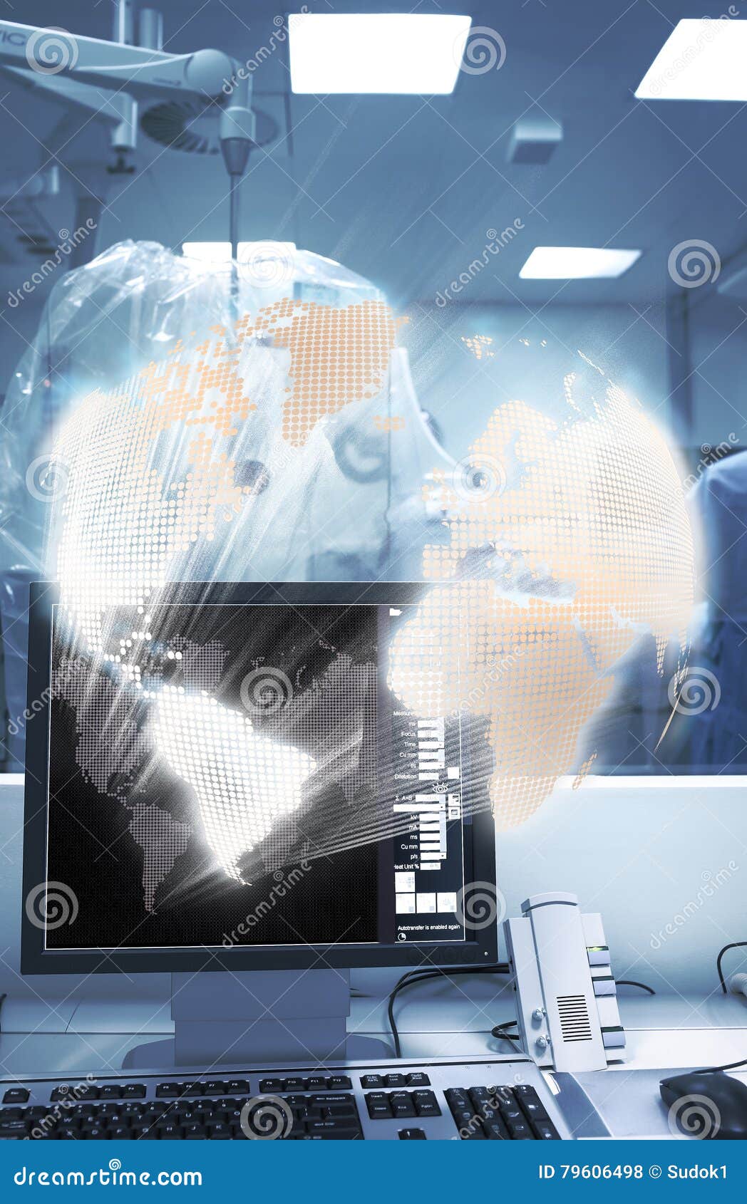 Computer and Projection of the Globe, Concept of Global Health Stock ...