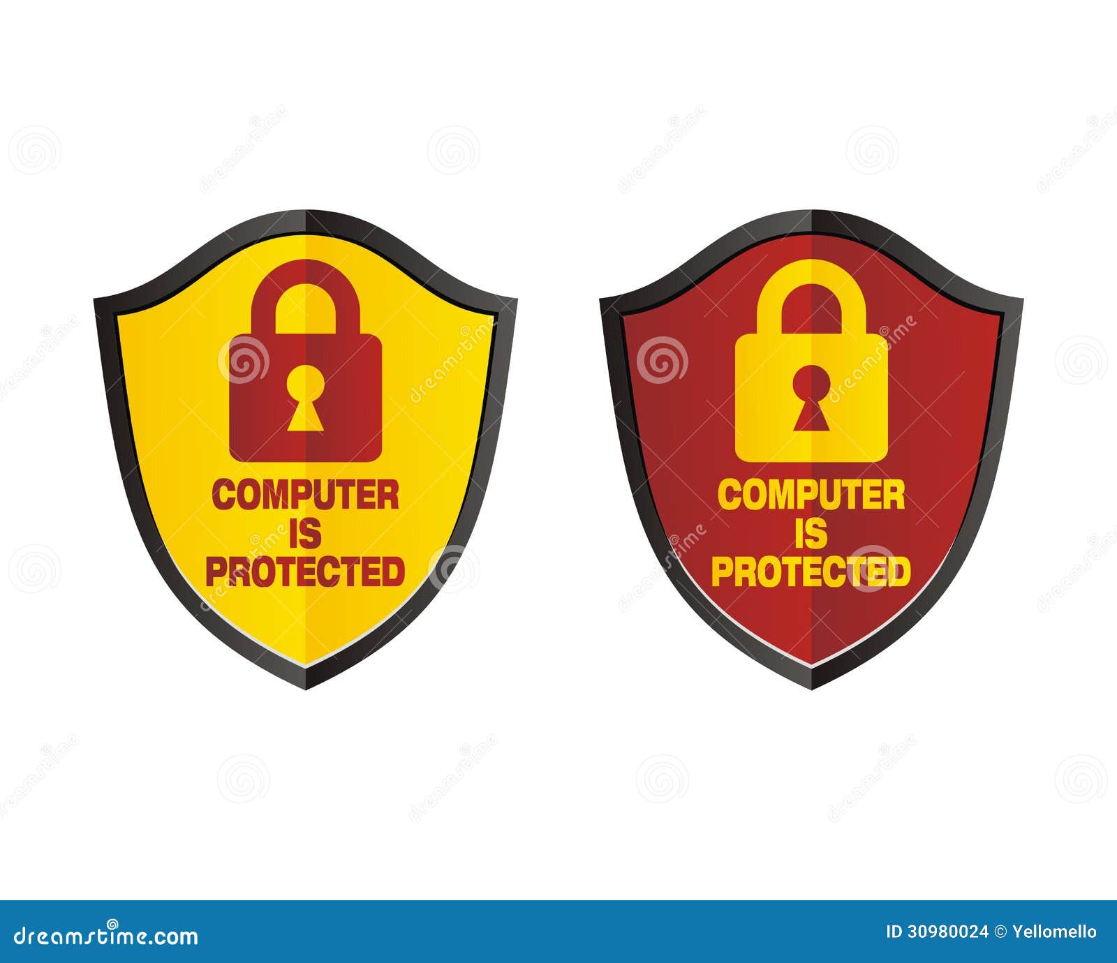 Computer is Protected - Shield Signs Stock Illustration - Illustration ...