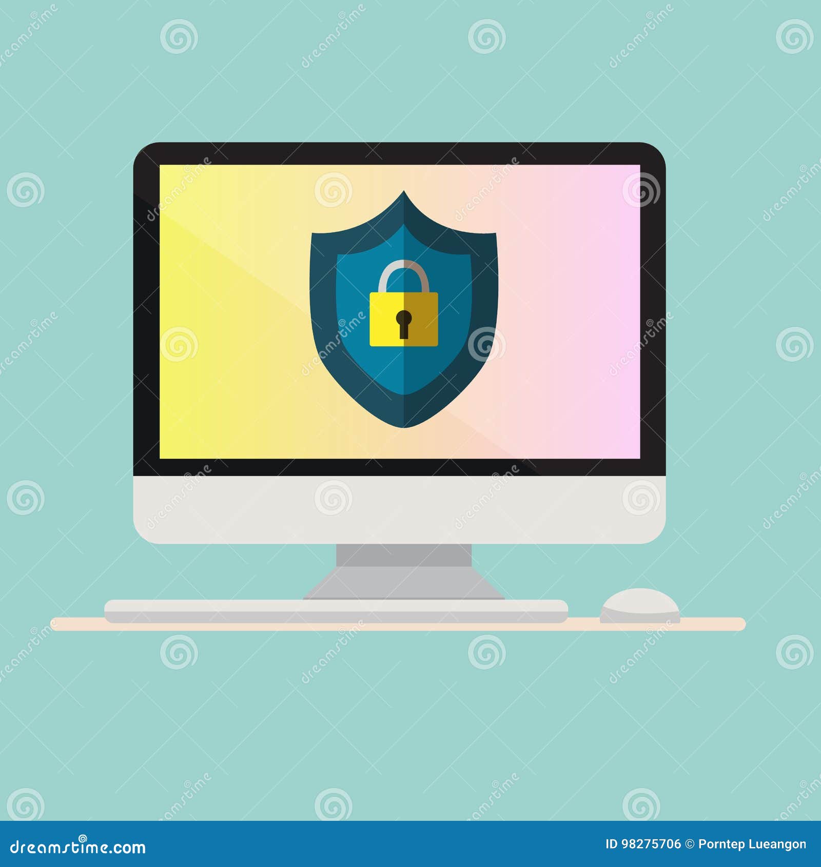 Computer with Protection Icon on Screen. Stock Vector - Illustration of ...