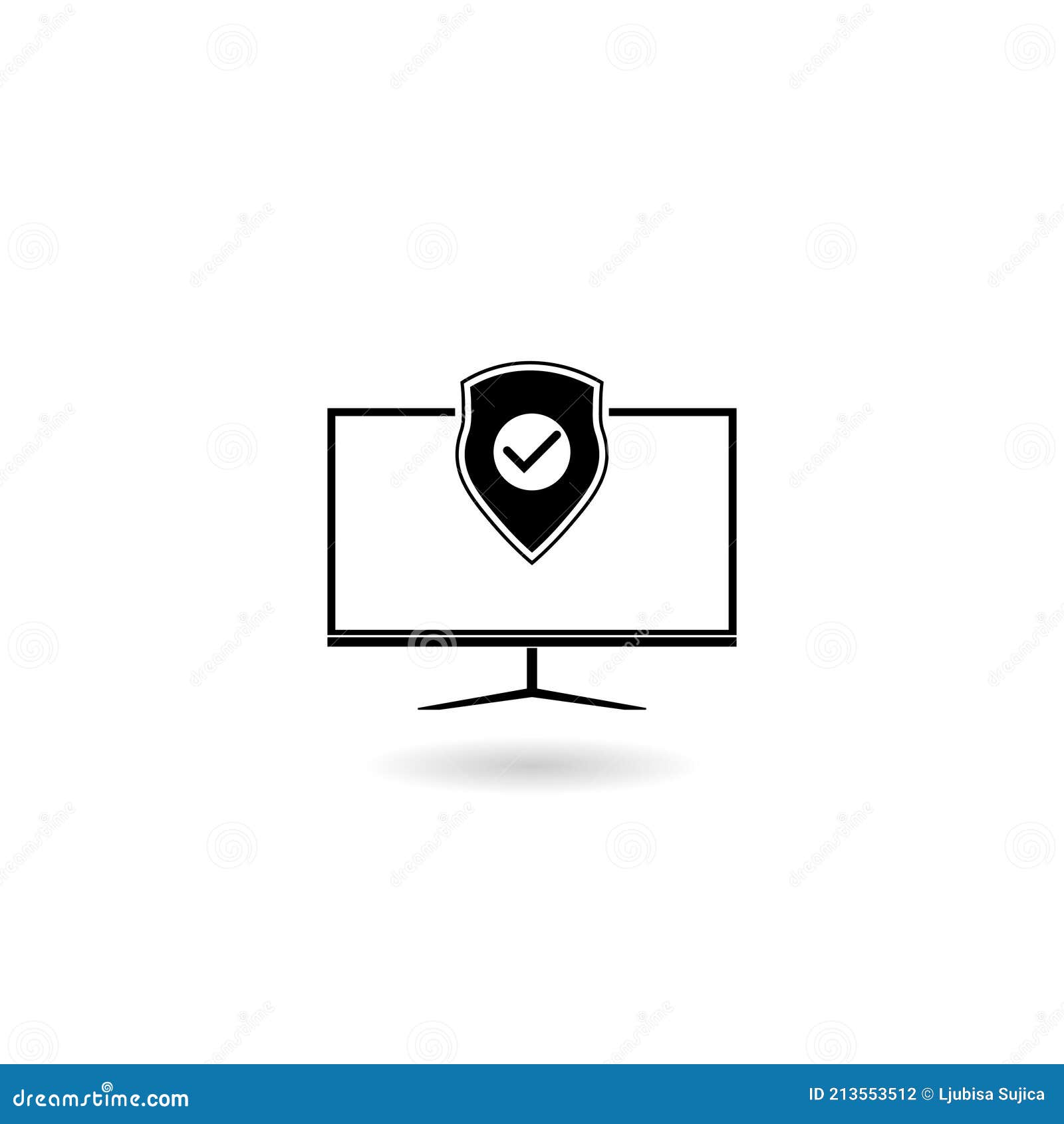 Computer with Protection Shield Icon with Shadow Stock Vector ...