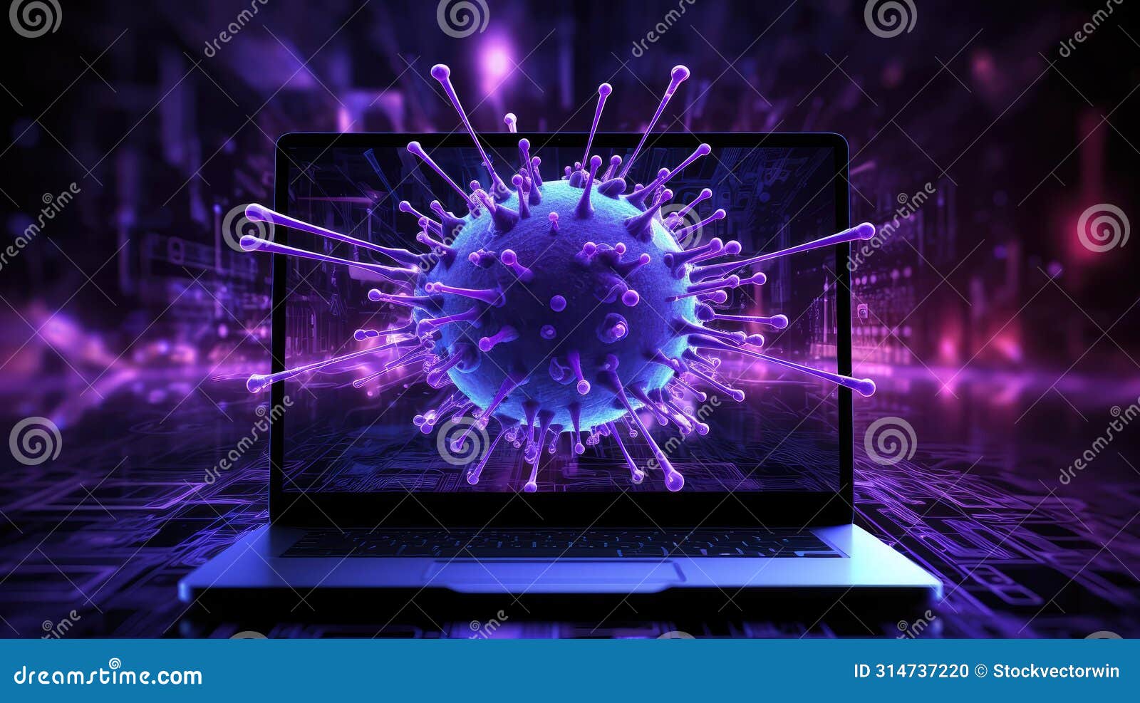 Computer purple virus stock illustration. Illustration of hack - 314737220