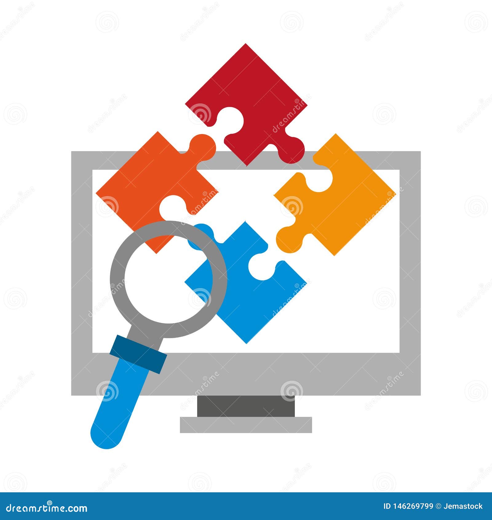 Computer Puzzle and Magnifying Glass Stock Vector - Illustration of ...