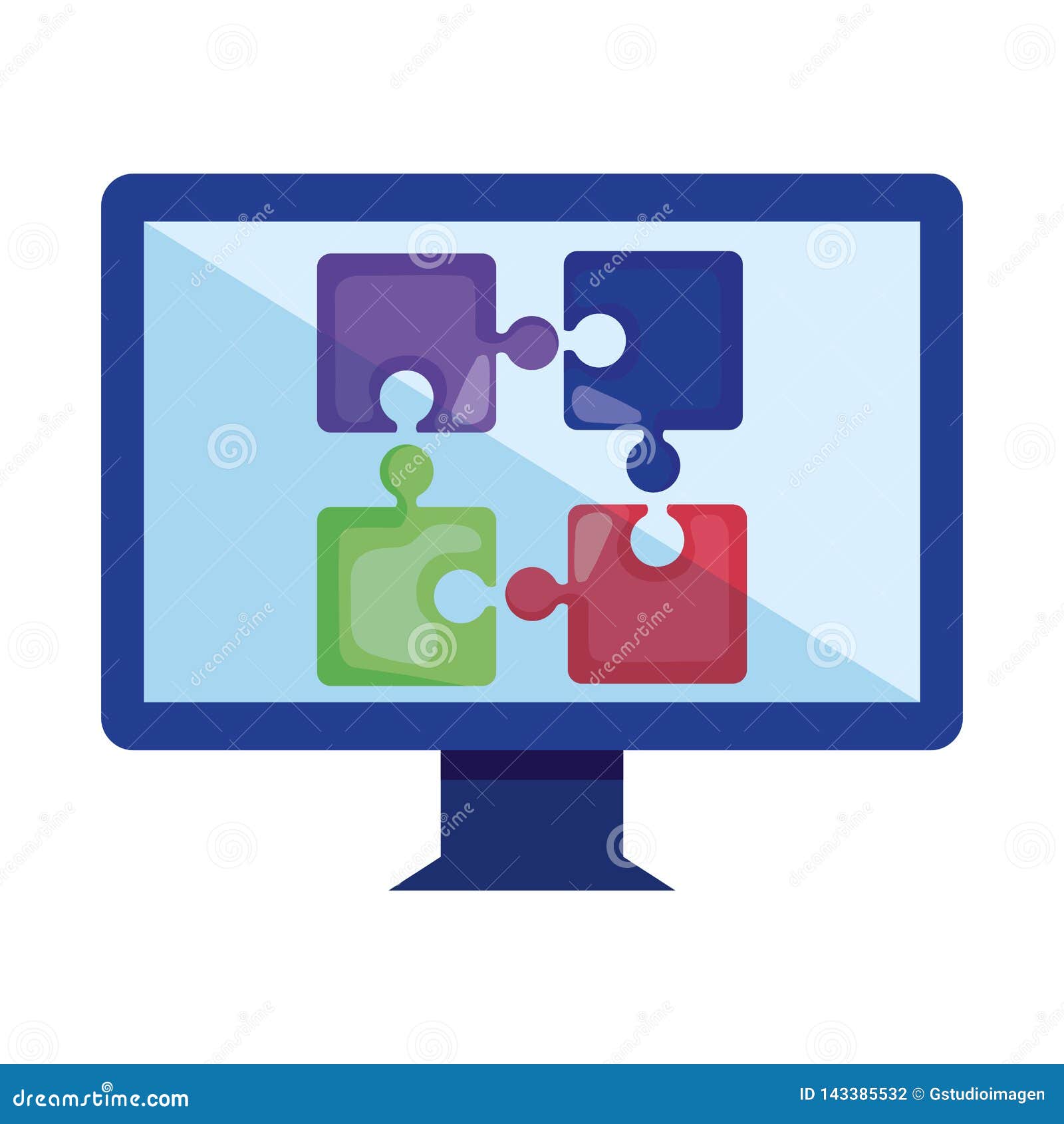 Computer with Puzzle Pieces Stock Vector - Illustration of flat, device ...