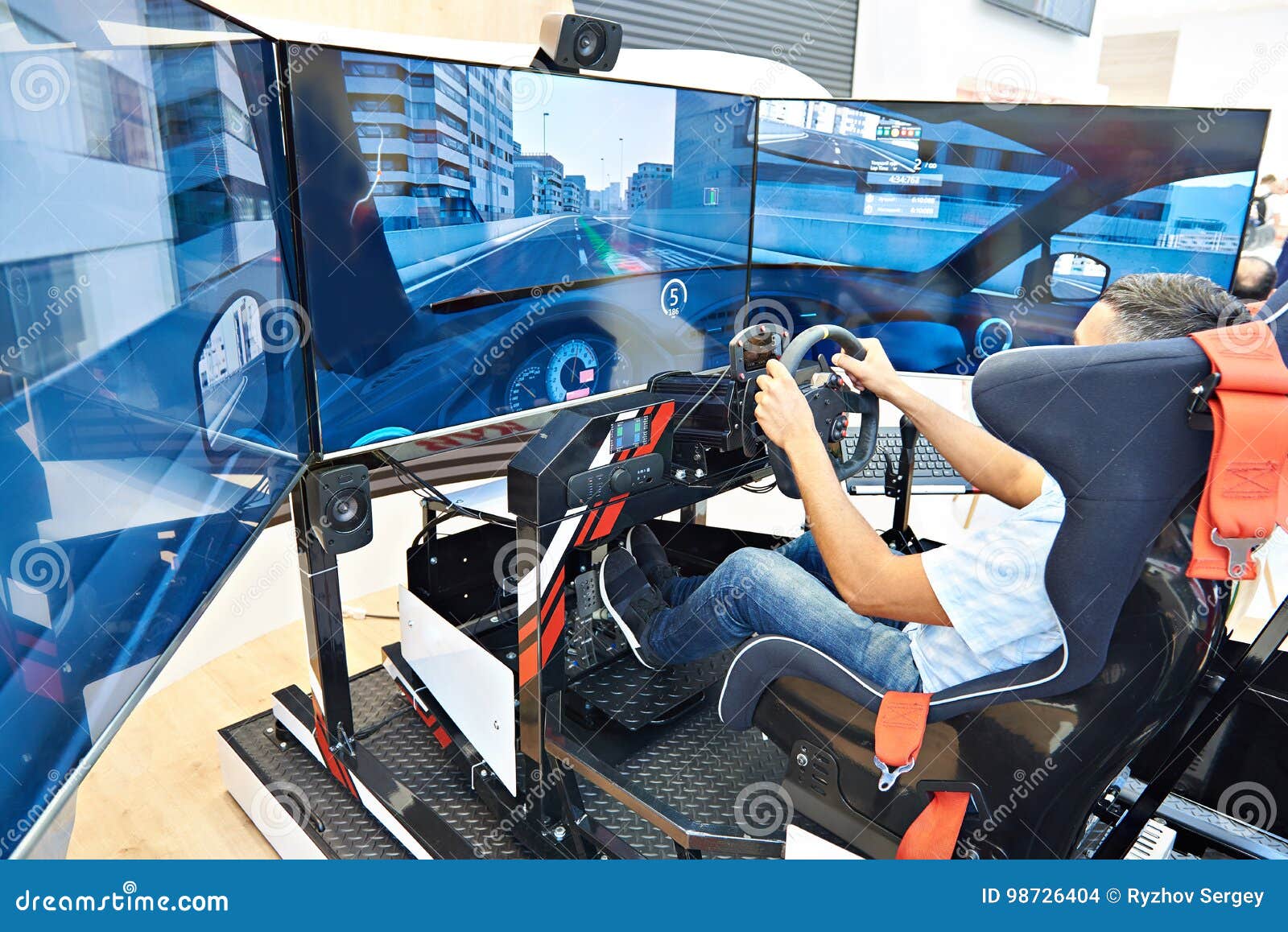 Racing Simulator Cockpit With Seat And Wheel Stock Image ...
