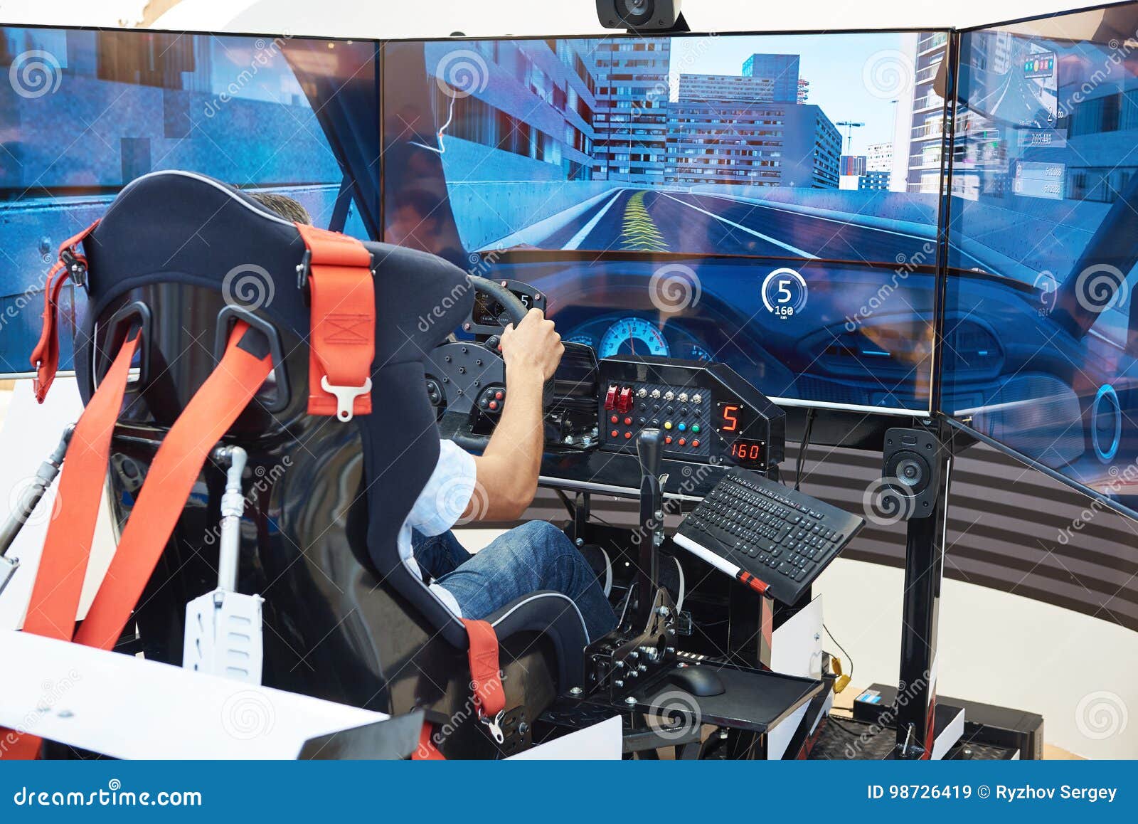 Computer racing simulator stock image. Image of leisure - 98726419
