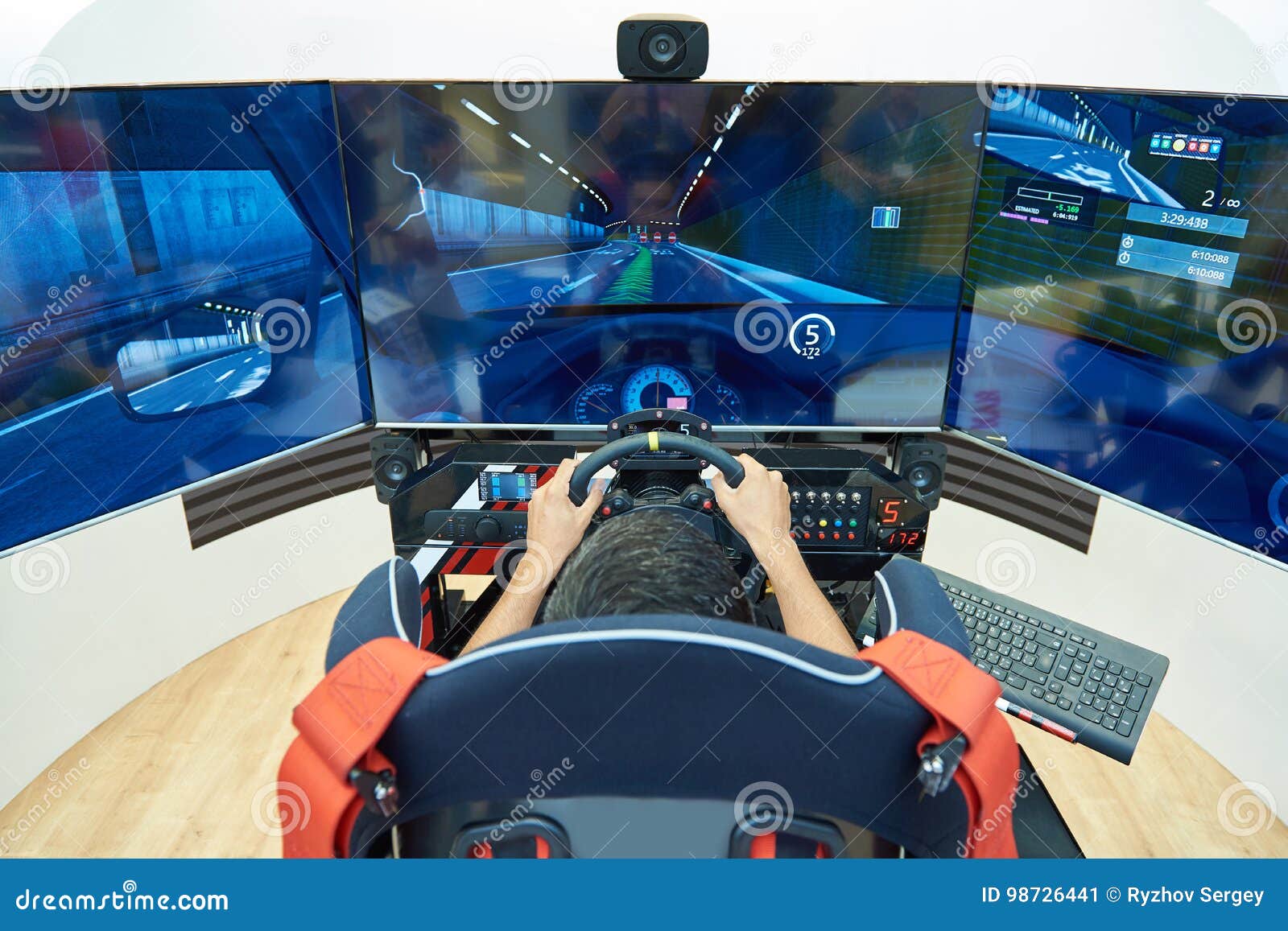 Computer racing simulator stock image. Image of leisure - 98726441