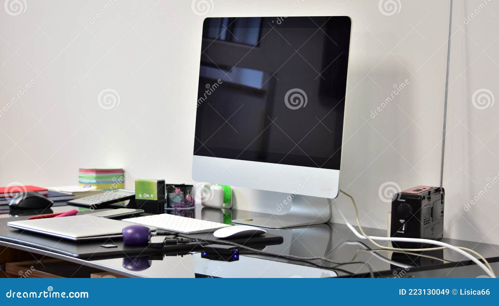 Computer and Radio in Home Office Stock Image - Image of lifestyle ...