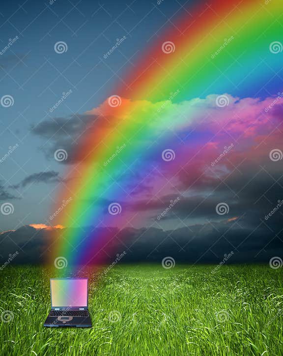 Computer and rainbow stock photo. Image of botany, grass - 6686112