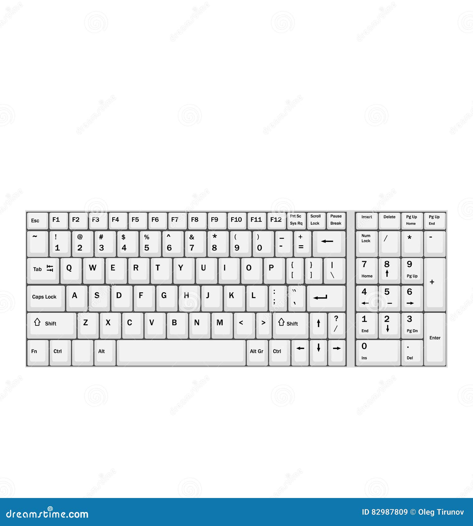 White Keyboard Cartoon Illustration With Red Border And Detailed Keys ...