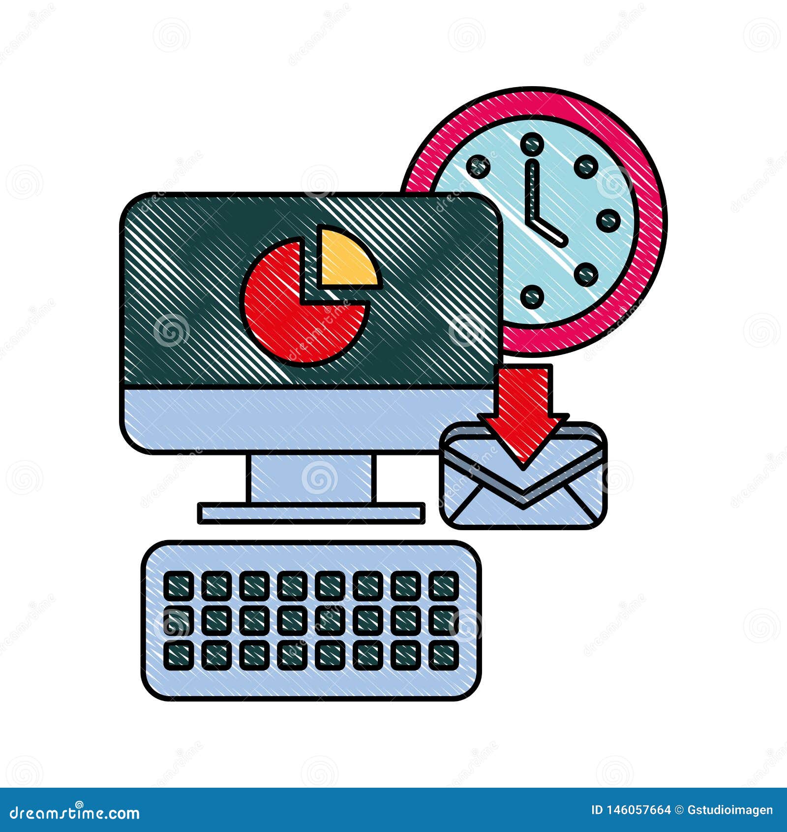 Computer Receiving Email Clock Time Office Stock Illustration ...