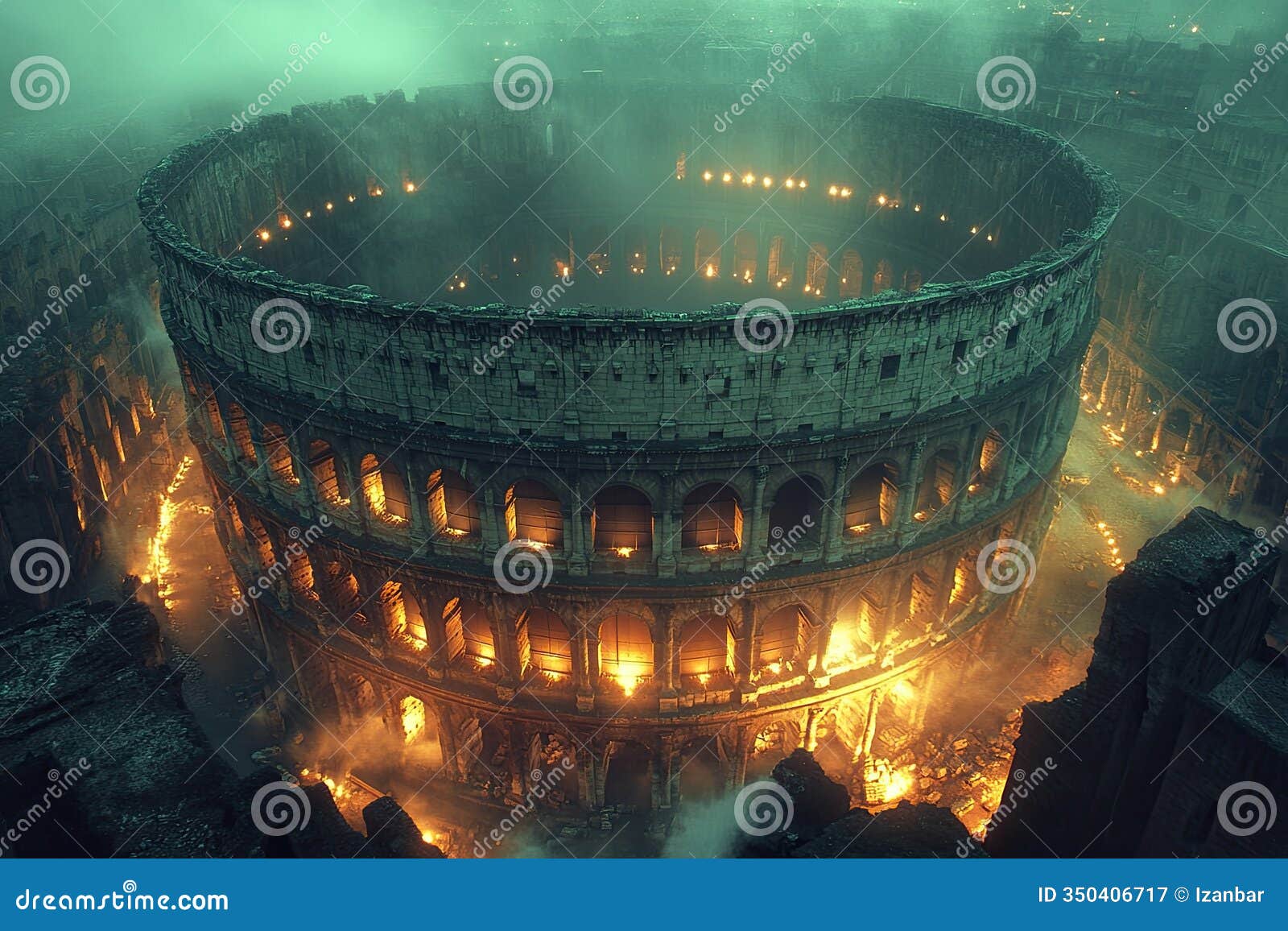 Computer Reconstruction of Rome Coliseum Colosseo in Flames Stock ...