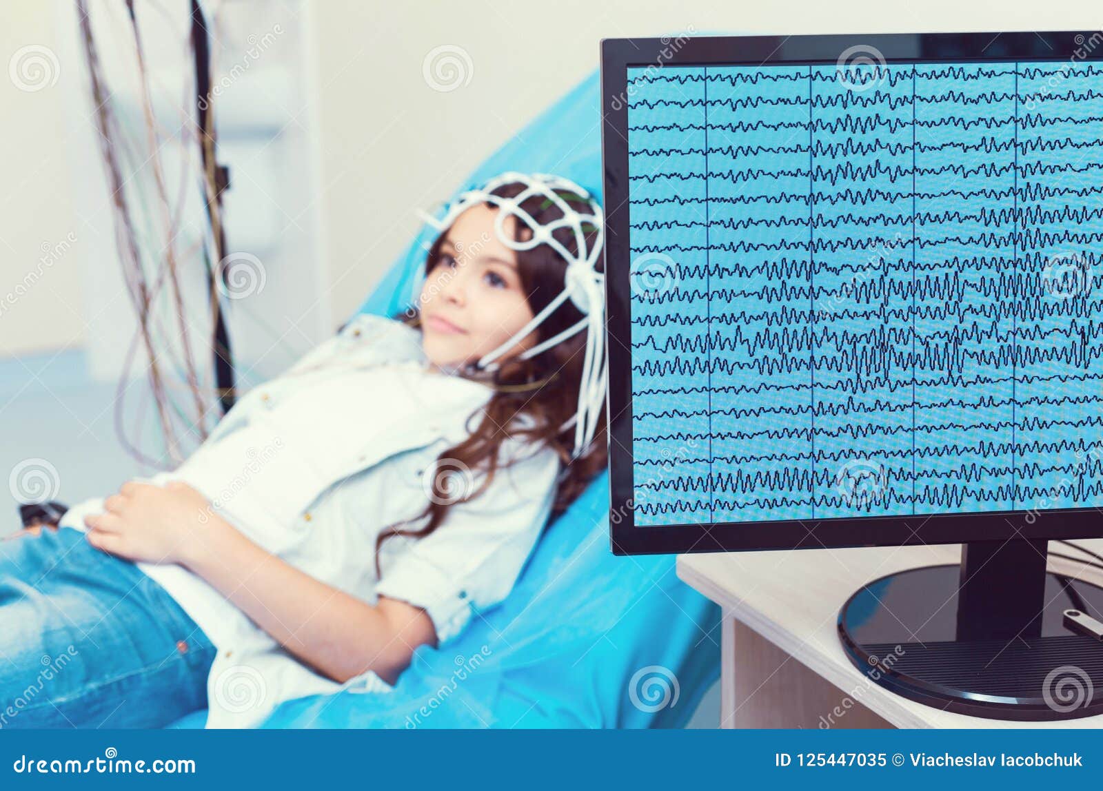 Computer Recording Brain Waves of Little Girl Undergoing ...