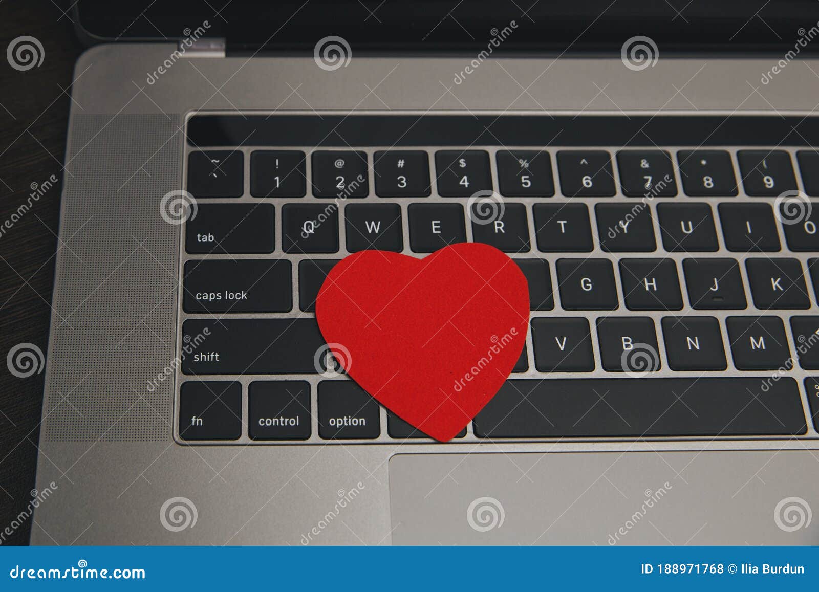Computer with Red Hearts on Table Close Up Stock Photo - Image of ...