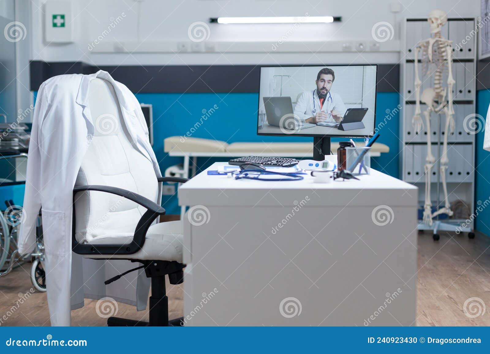 Computer with Remote Doctor Having Online Videocall Meeting Stock Photo ...
