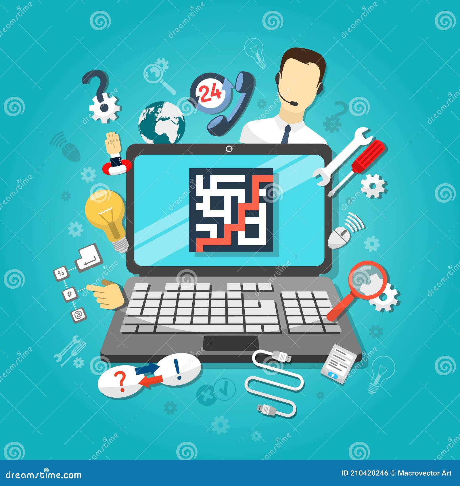 Computer Remote Support Concept Stock Vector - Illustration of ...