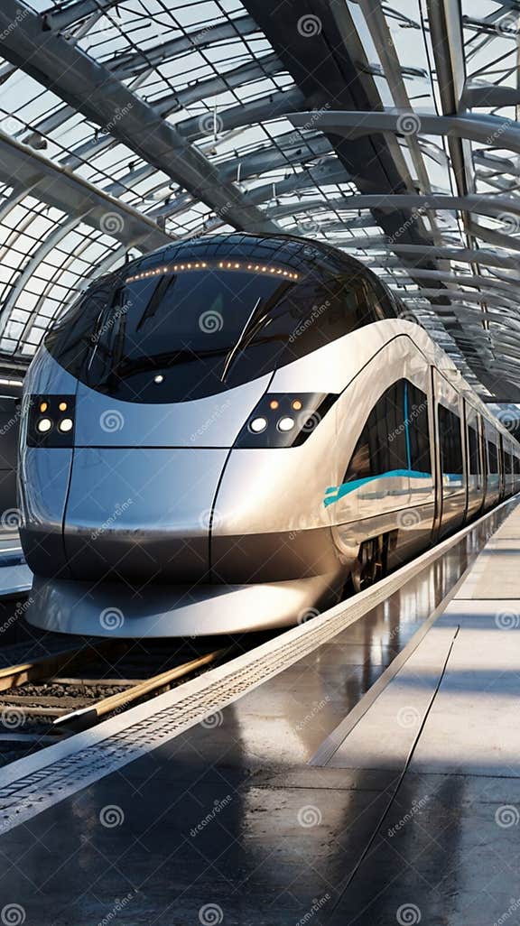A Computer-rendered Image of a Modern Train at a High-tech Station ...