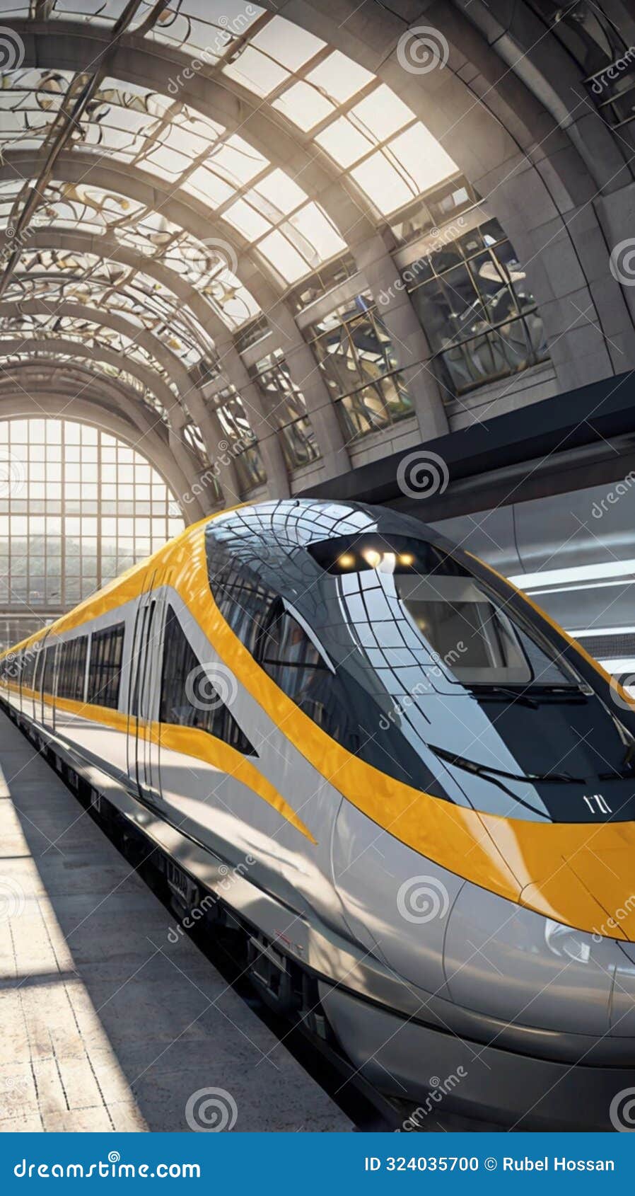 A Computer-rendered Image of a Modern Train at a High-tech Station ...