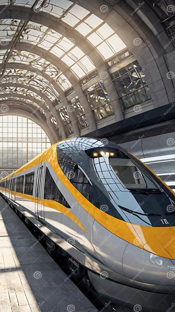 A Computer-rendered Image of a Modern Train at a High-tech Station, Mobile Wallpaper. Stock ...