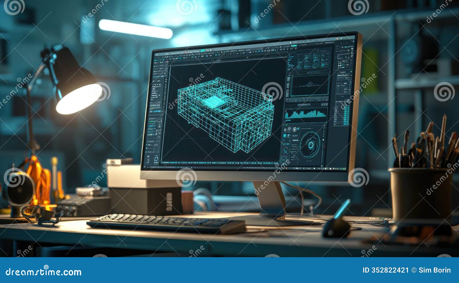 A 3D Rendering Of A Software Backend Mock-up Showing Different Windows ...