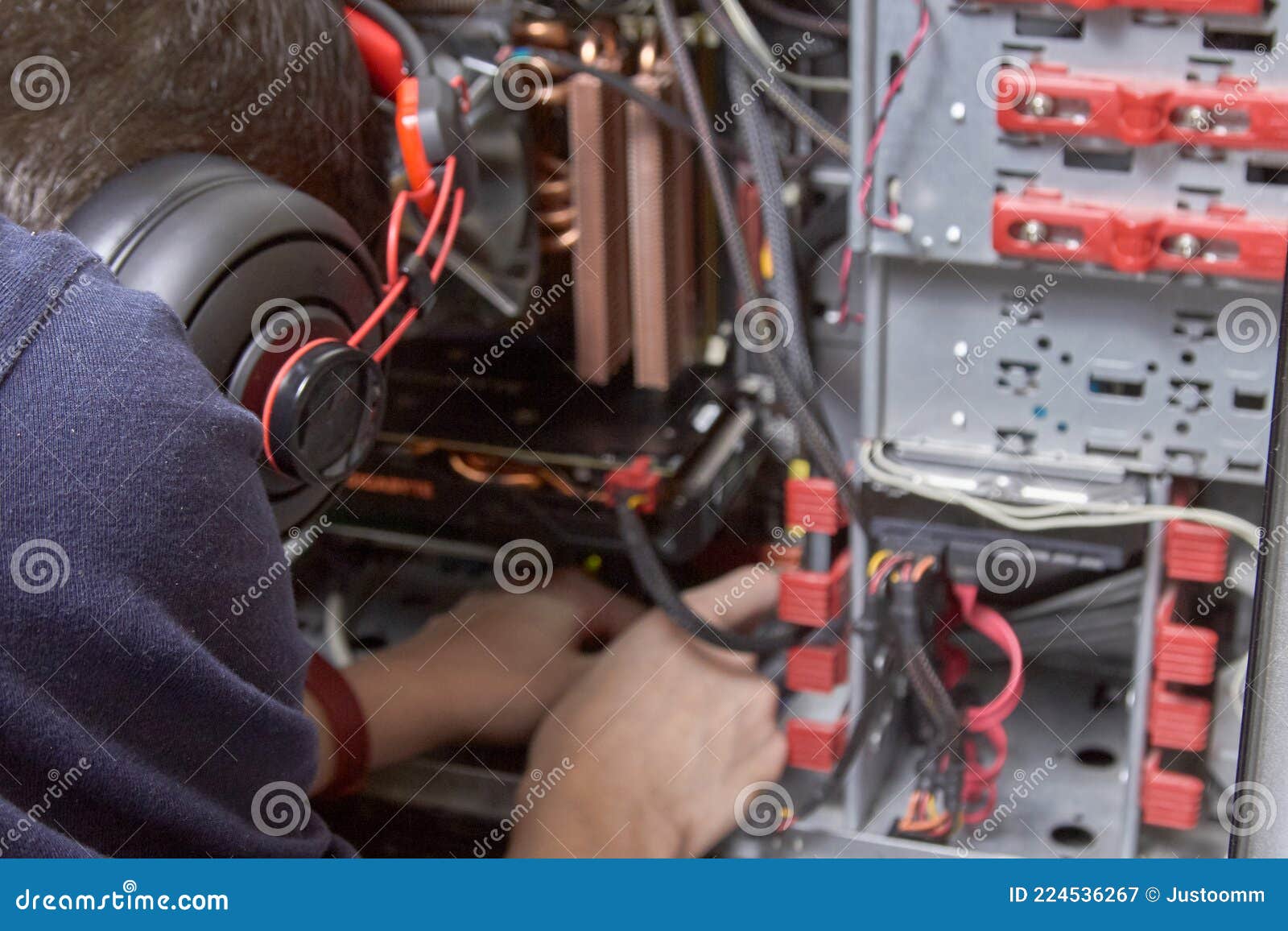 PC Components In Dust. CPU Fan Is Work. Dusty Power Wires Stock Photo ...