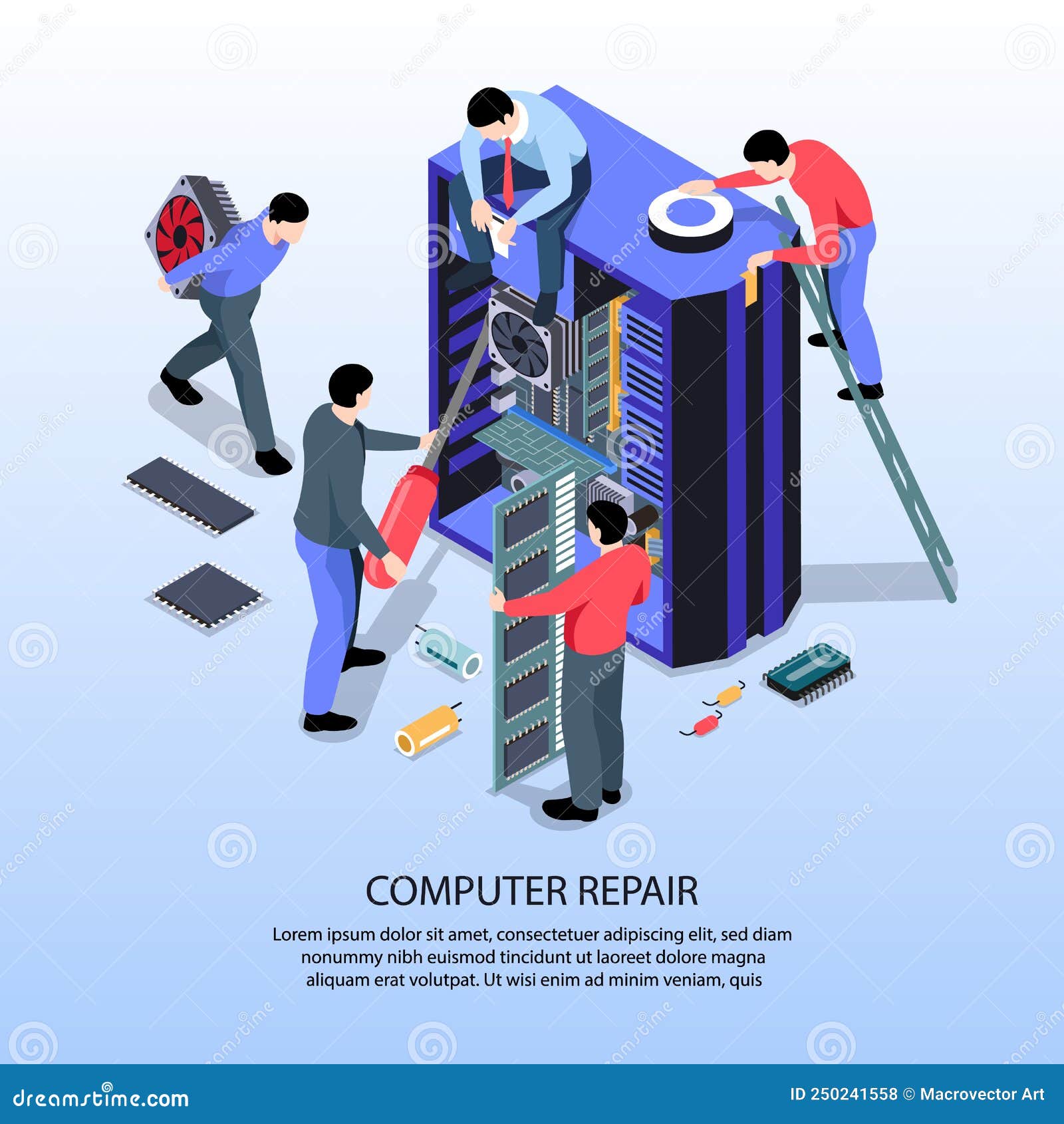 Computer Repair Composition Stock Vector - Illustration of help, center ...